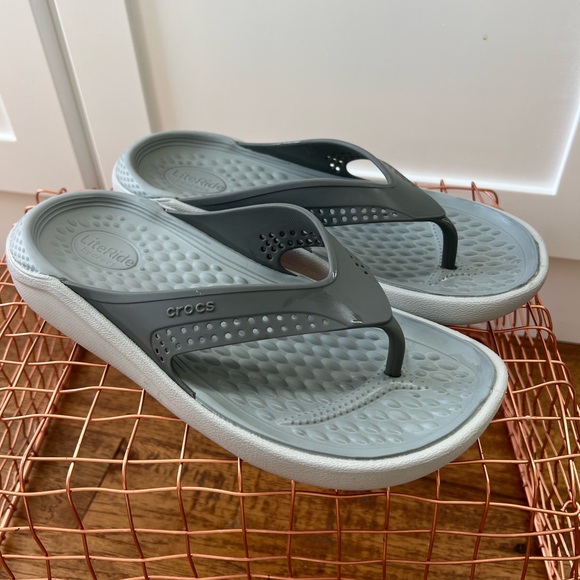 CROCS | Shoes | Crocs Charcoal And Light Gray Sandals | Poshmark